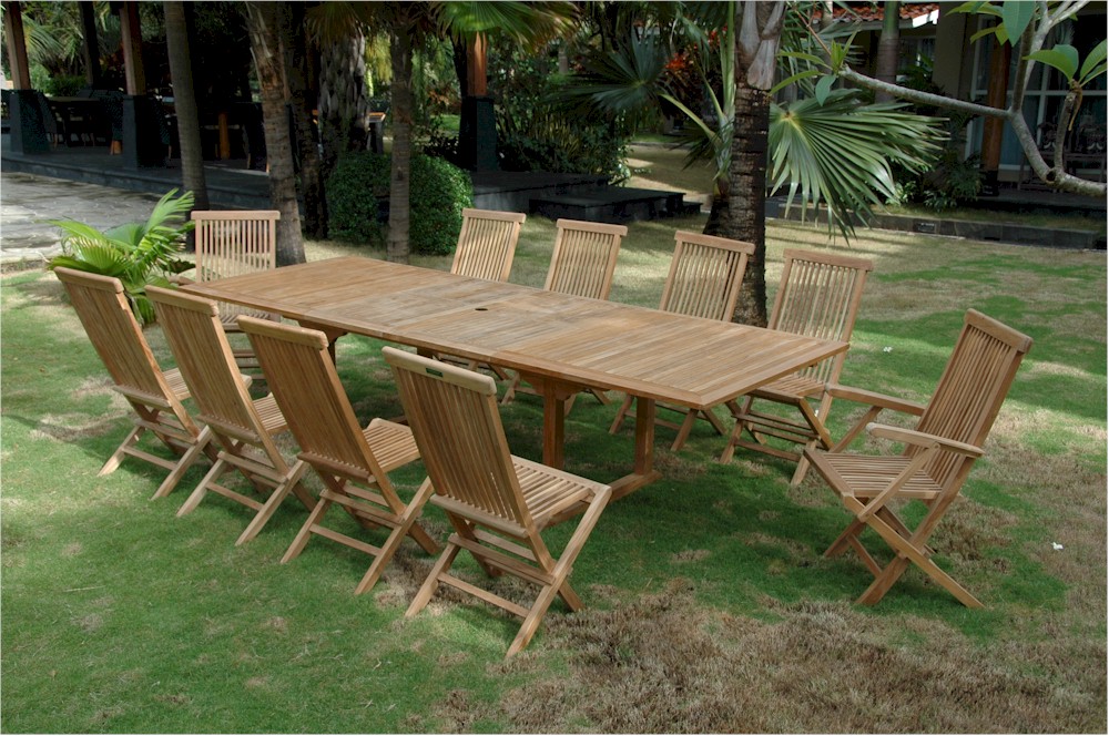FurnitureTeak: Valencia 117" Rectangular Double Extension Table + 2 ...